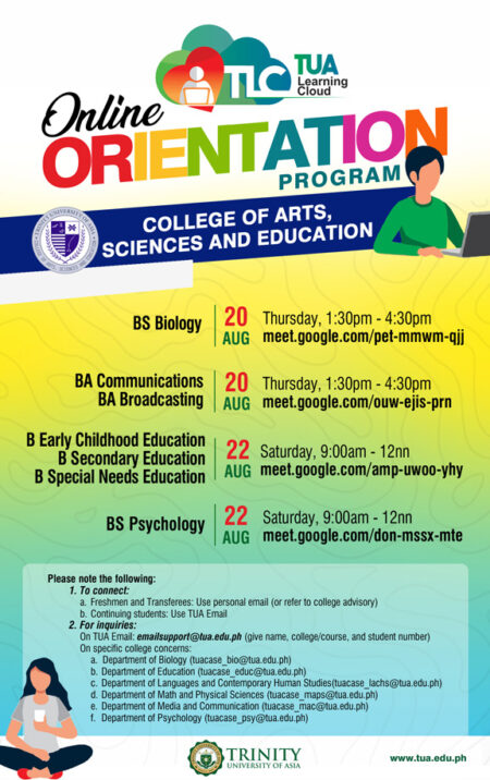 TLC Online Orientation Program Schedule and Links - TUA