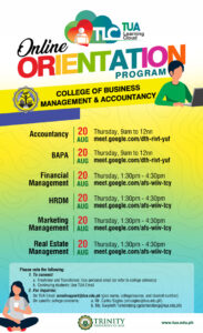 TLC Online Orientation Program Schedule and Links - TUA