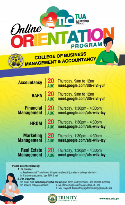 TLC Online Orientation Program Schedule and Links - TUA