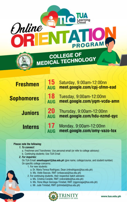 TLC Online Orientation Program Schedule and Links - TUA