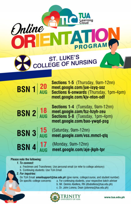 TLC Online Orientation Program Schedule and Links - TUA