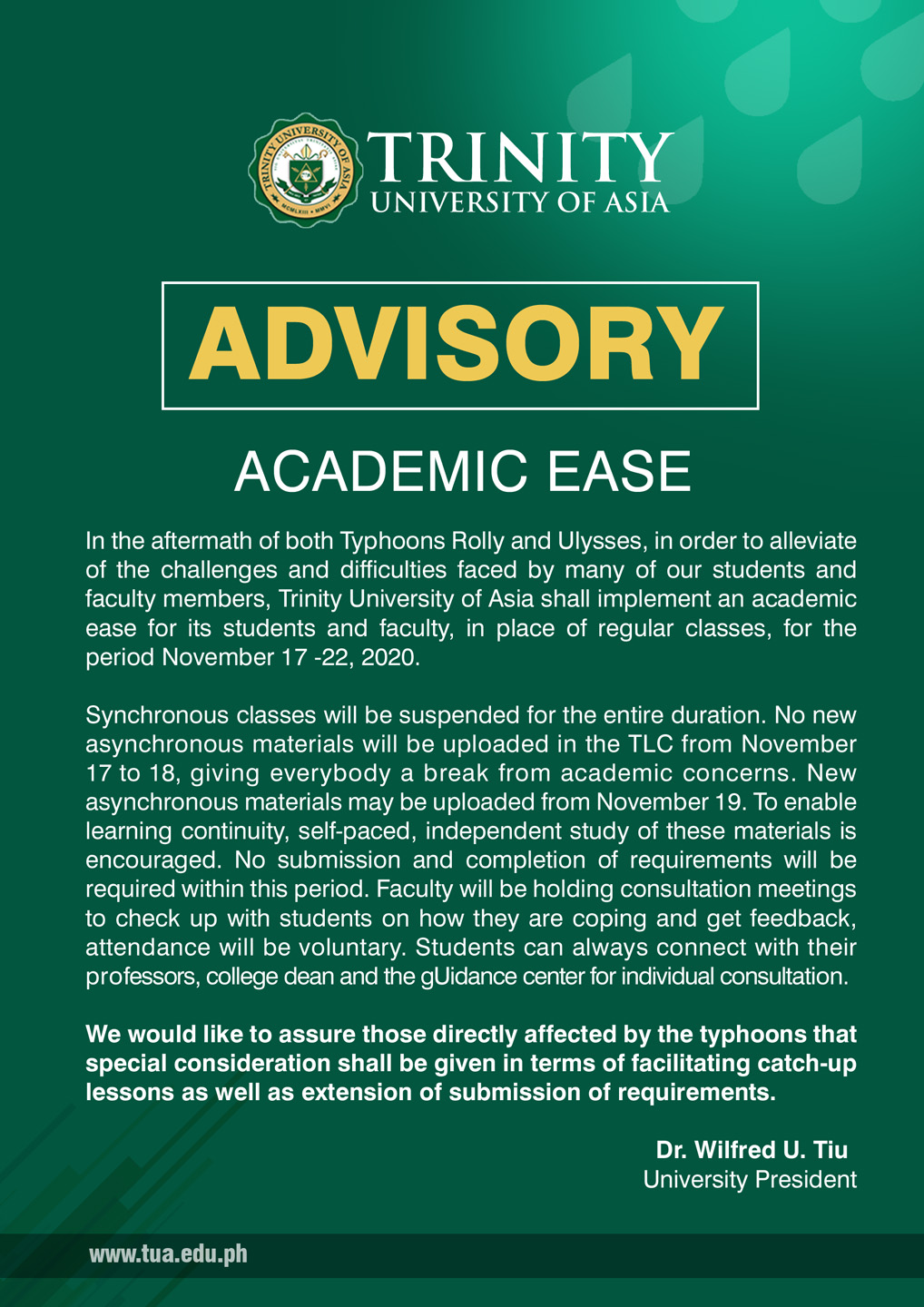 TUA Declares Academic Ease - Trinity University of Asia