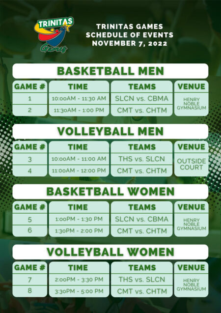 Trinitas Games 2022 Schedule of Games -TUA